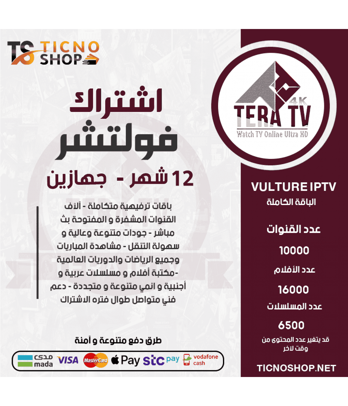 TERA IPTV - Subscription For 12 Months Supports 2 Devices
